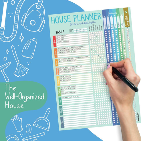 PACKLIST Home Task Planner - Cleaning Schedule for Roommates, Kids, an