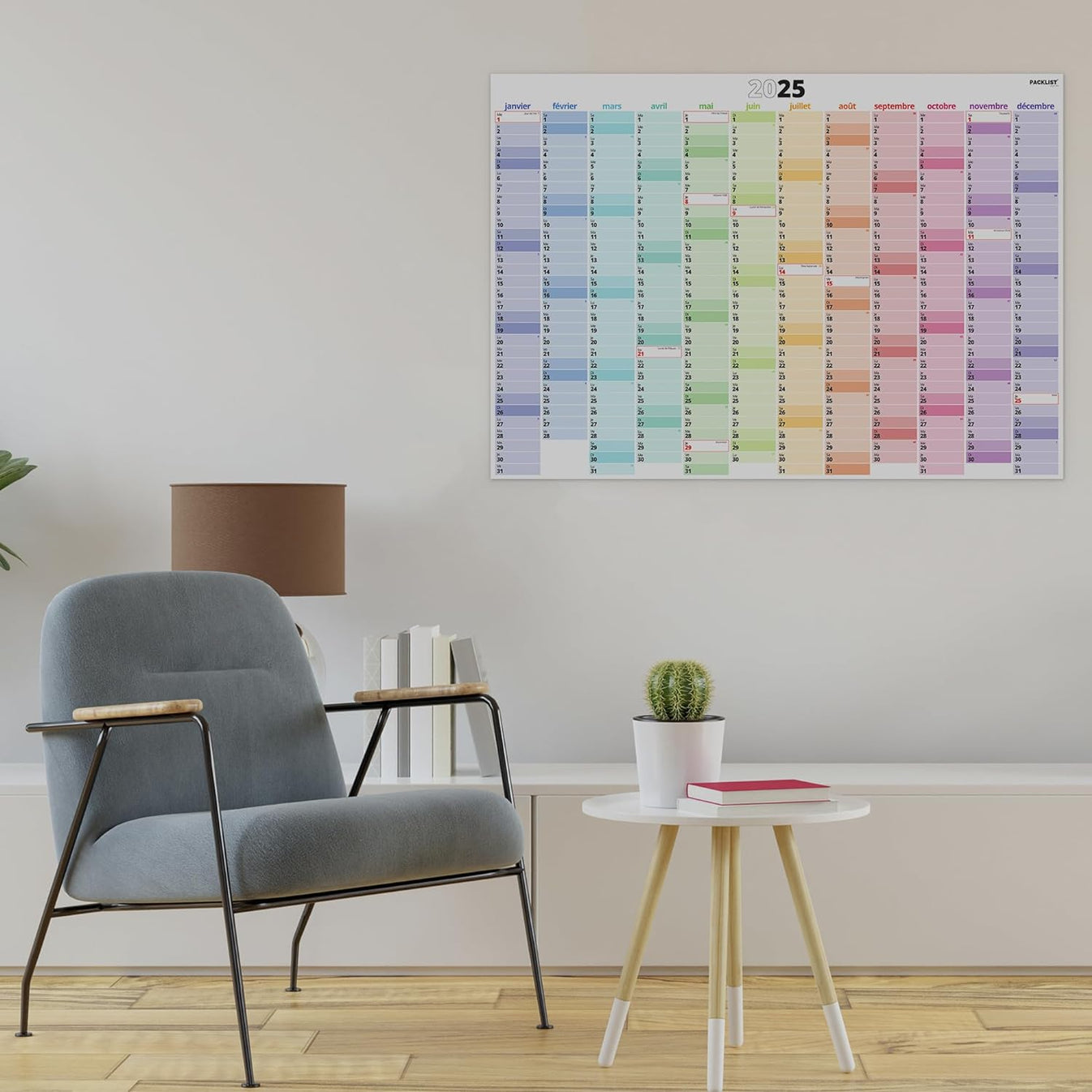 PACKLIST Grand Calendrier 2025 Murale en français A1 84x60 cm. Calendr